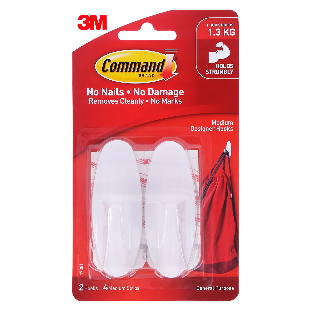 Command™ 17081ANZ Medium Designer Hooks, 2 Hooks 4 Strips/Pack ...
